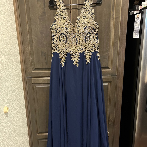 GLS Collective | Dresses | Elegant Navy Dress With Gold Embroidery ...